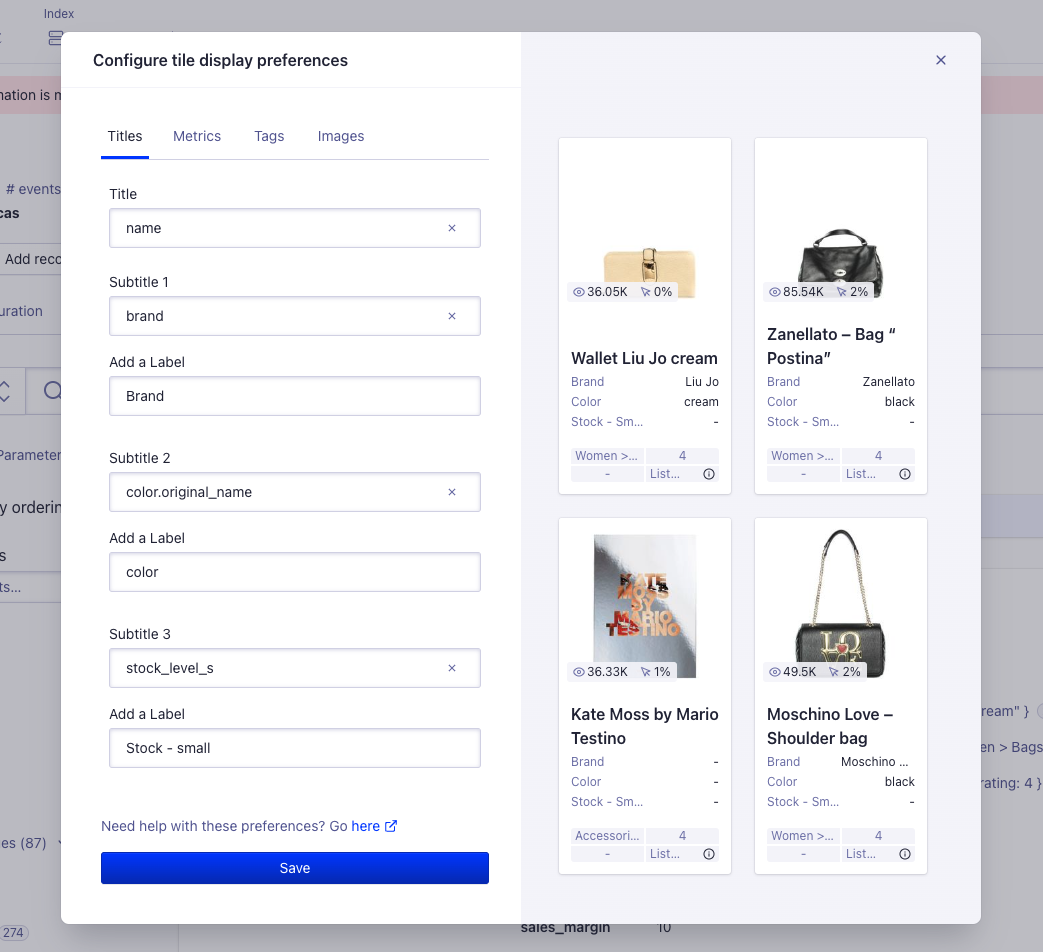 How do I configure display preferences in the dashboard? – Algolia